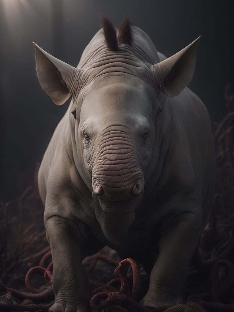 Premium Free ai Images | white and red rhino with octopus beard dark ...