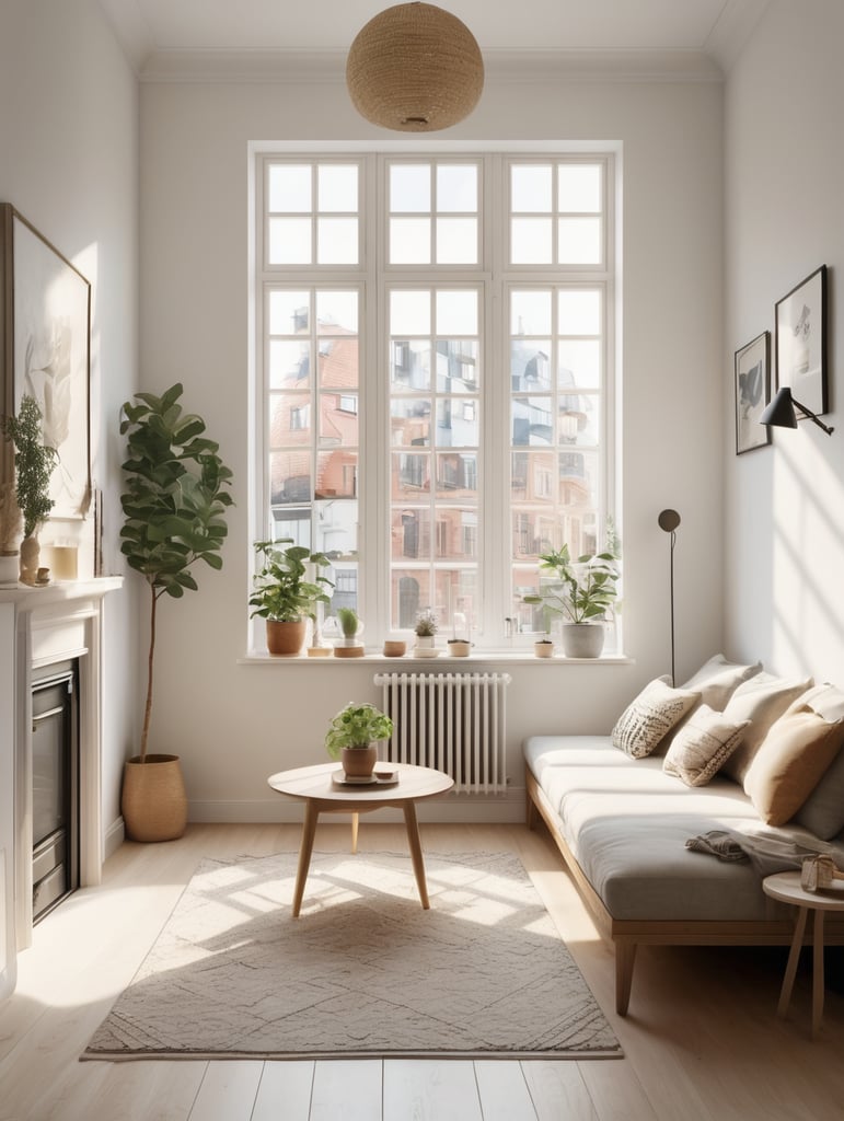 Premium Free ai Images | Scandinavian Sunlit Apartment Retreat