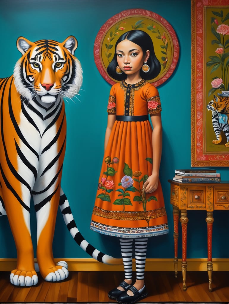 Premium Free ai Images | girl with tiger style of catherine nolin ...