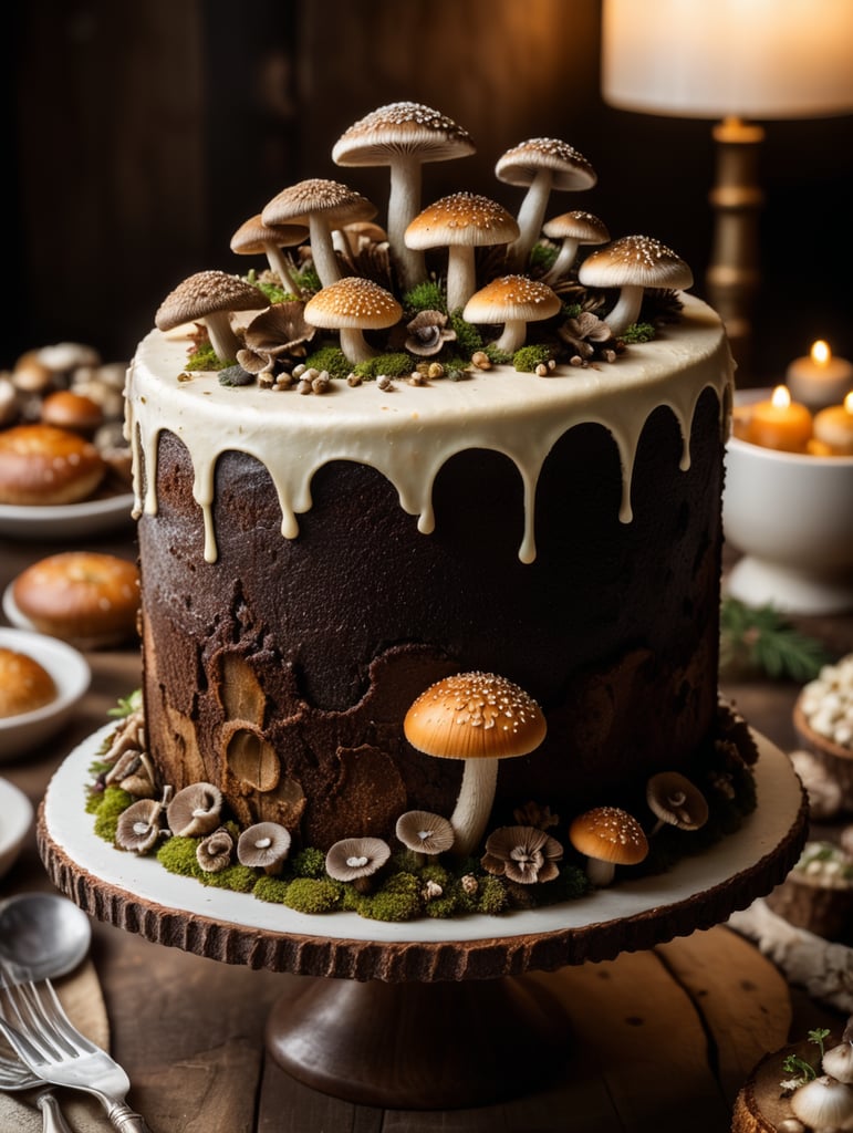 Premium Free ai Images | cake decorated with mushrooms