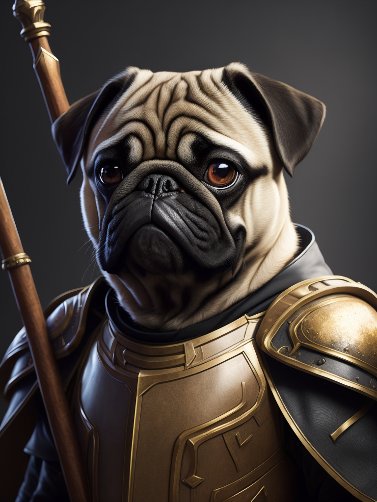Premium Free ai Images | detailed portrait of pug in armor with long ...