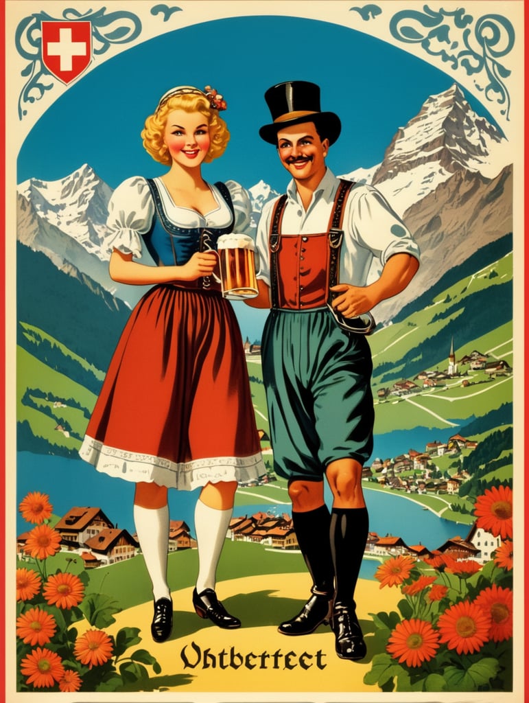 Premium Free ai Images | switzerland vintage octoberfest postcard ...