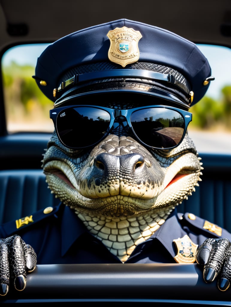 Premium Free ai Images | alligator police officer sitting behind the ...