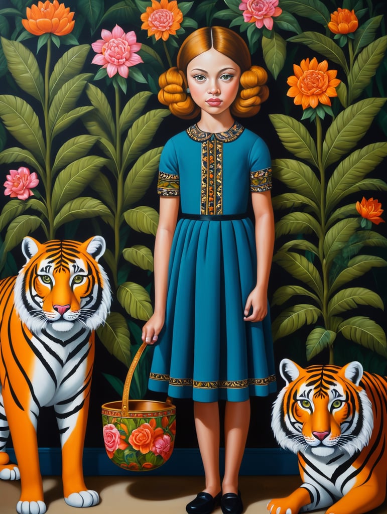 Premium Free ai Images | girl with tiger style of catherine nolin ...