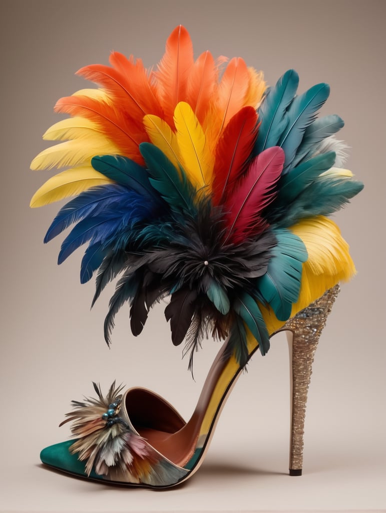 Premium Free ai Images | high heeled shoe made from colored parrots ...