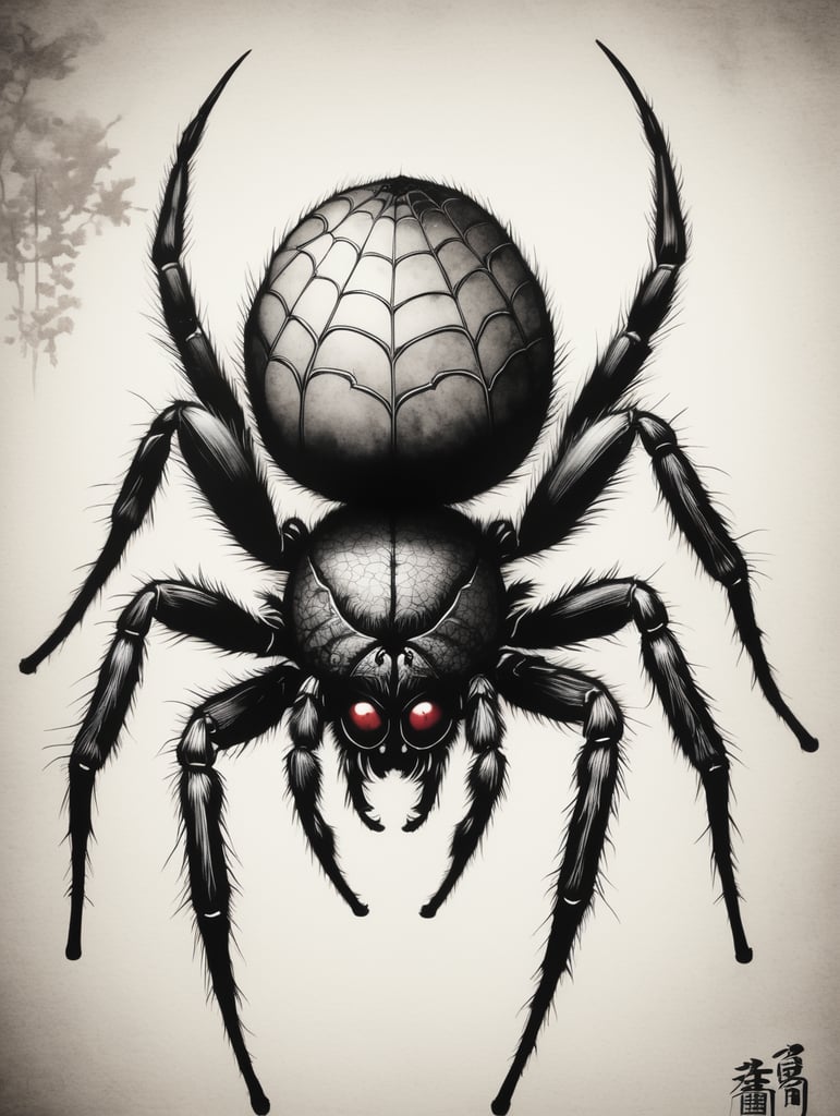 Premium Free ai Images | gimme an image of of spider in japanese ink ...