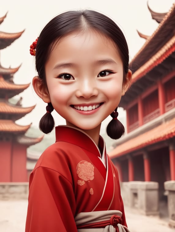 Premium Free ai Images | smiling chinese cartoon style red