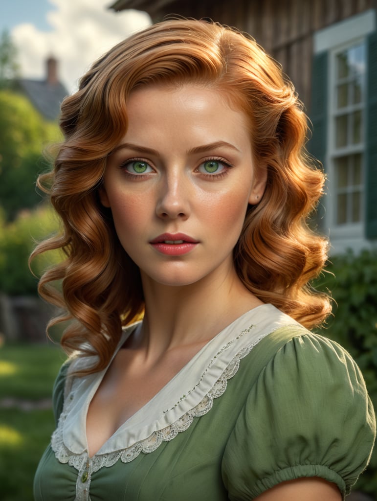 Premium Free ai Images | woman in her late with ginger hair in period ...