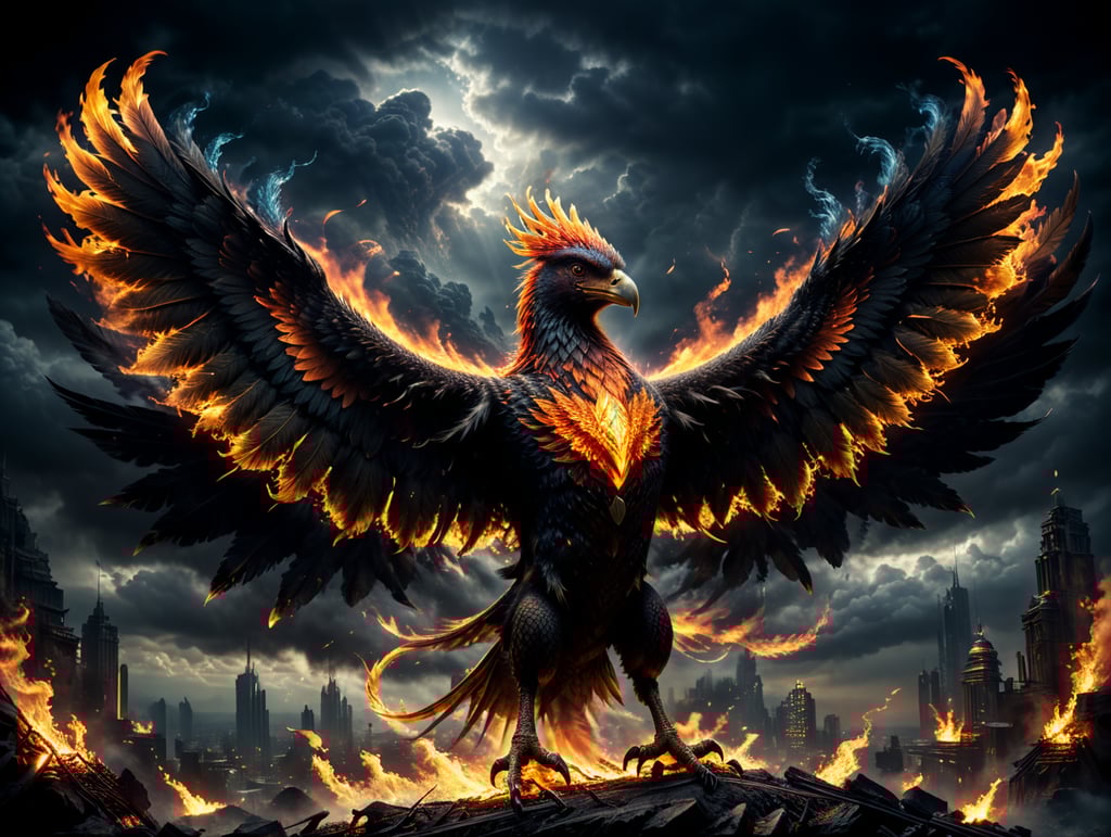 Premium Free ai Images | fire phoenix bird with fiery wings digital ...