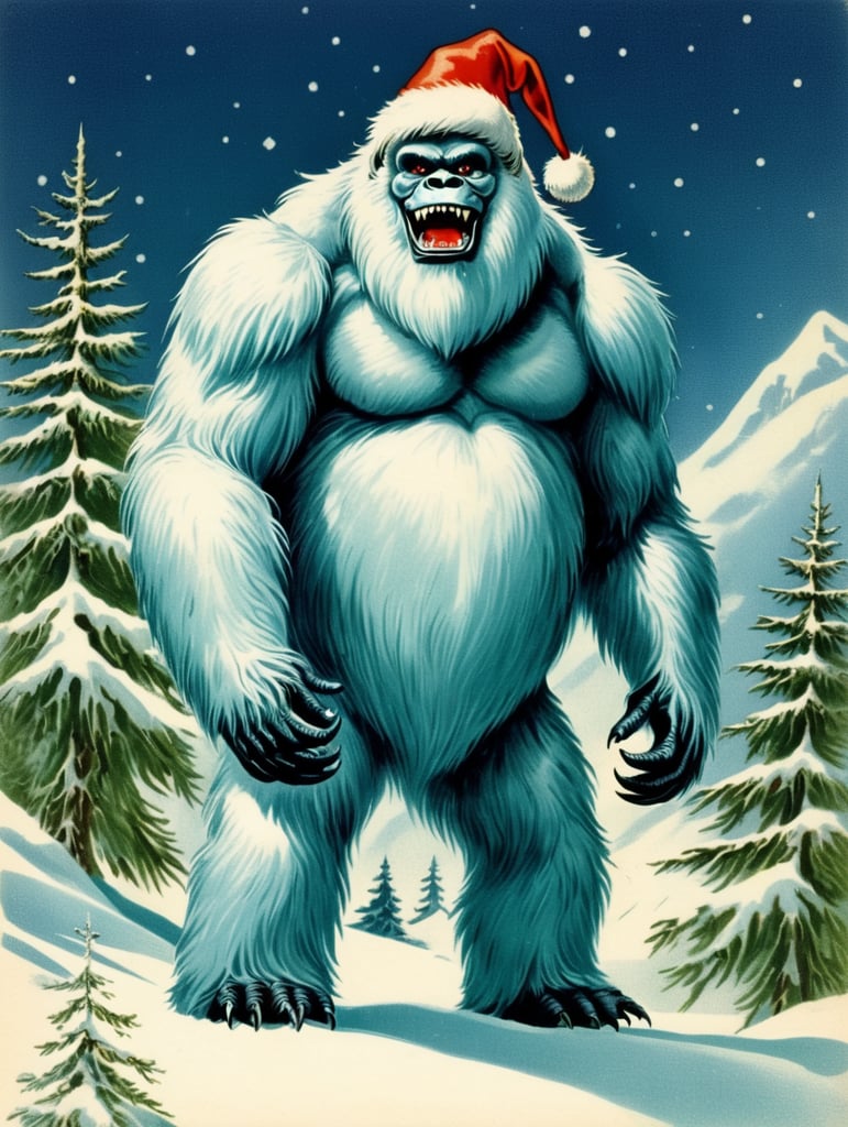 Premium Free ai Images | yeti abominable snowman vintage christmas ...