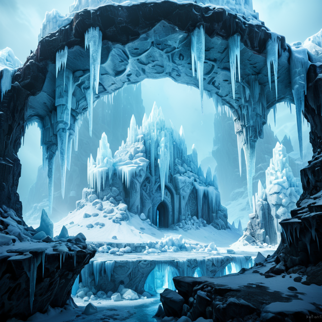 Premium Free ai Images | ice ruins with ice pillars surrounded by ice walls