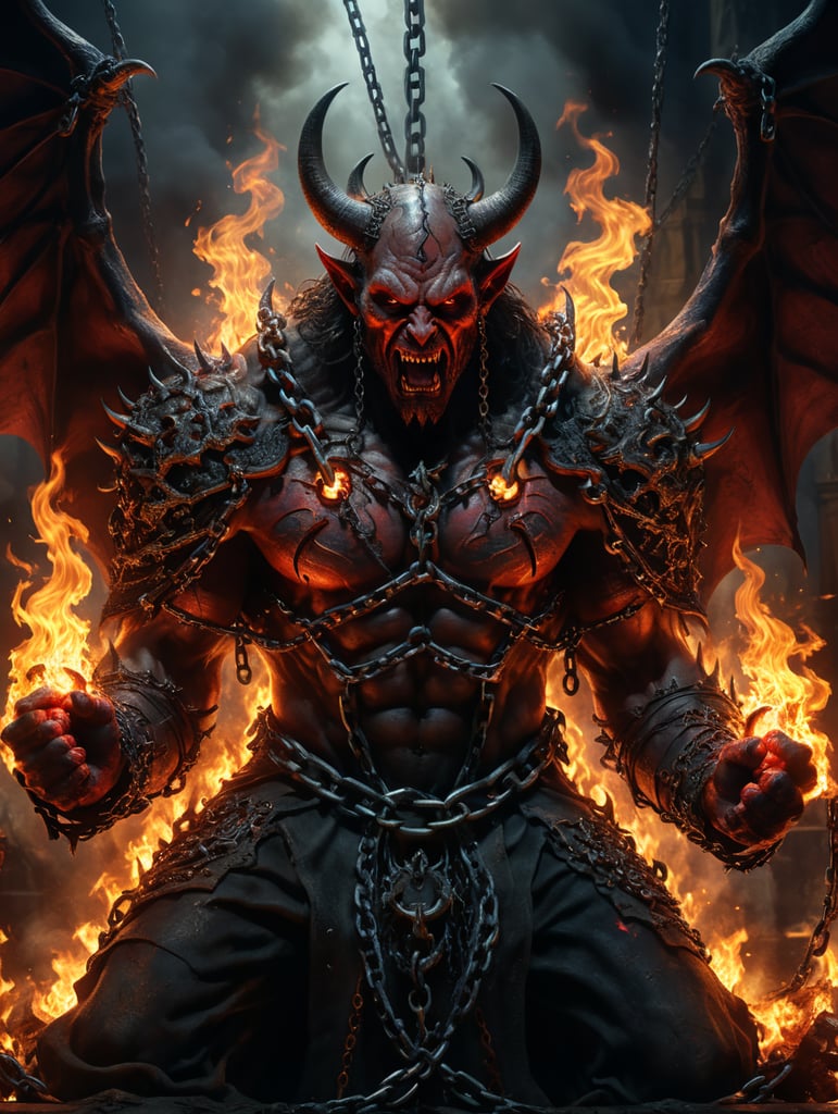 Premium Free ai Images | satan the devil in chains that are on fire