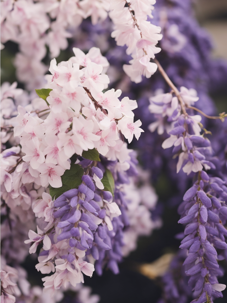 Premium Free ai Images | wisteria and cherry blossom deep colors