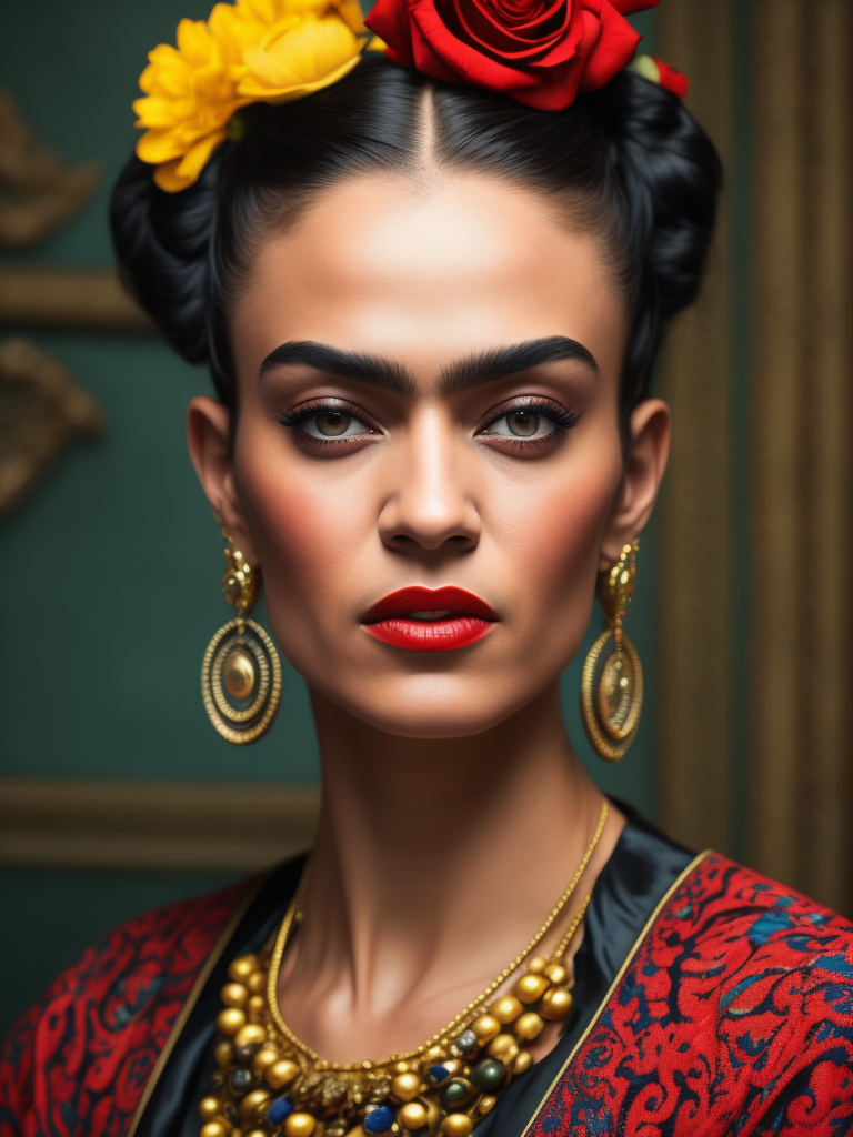 Premium Free ai Images | portrait of frida kahlo bright and saturated ...