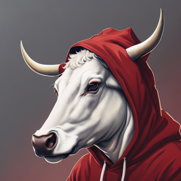 Premium Free ai Images | hip hop white cow portrait in red hoodie ...