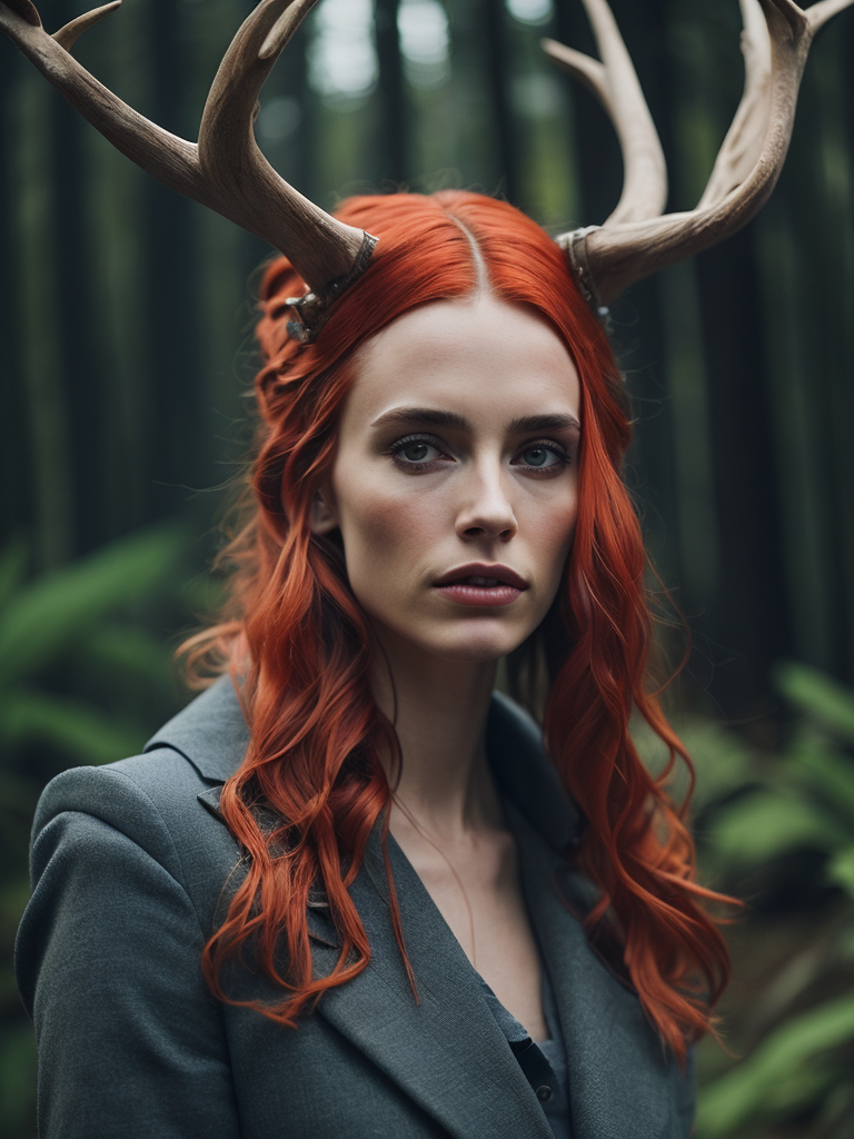 Premium Free ai Images | celtic pagan red haired woman wearing antlers ...