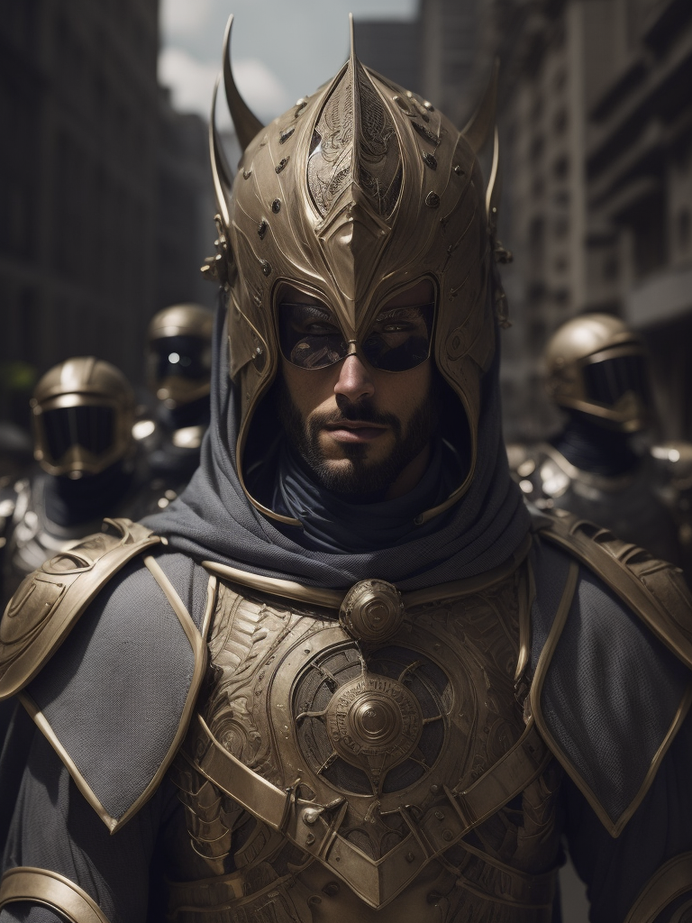 Premium Free ai Images | man in costume with large helmet on his head ...