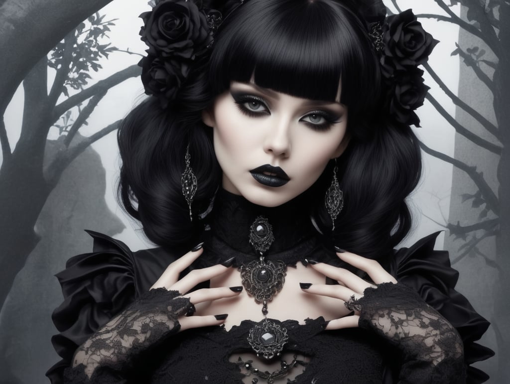 Premium Free ai Images | gothic model in pose in goth cloth black