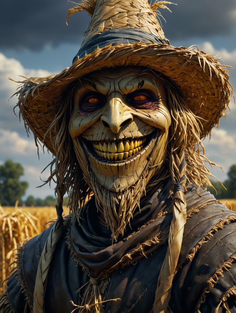 Premium Free ai Images | smiling scarecrow made from straw
