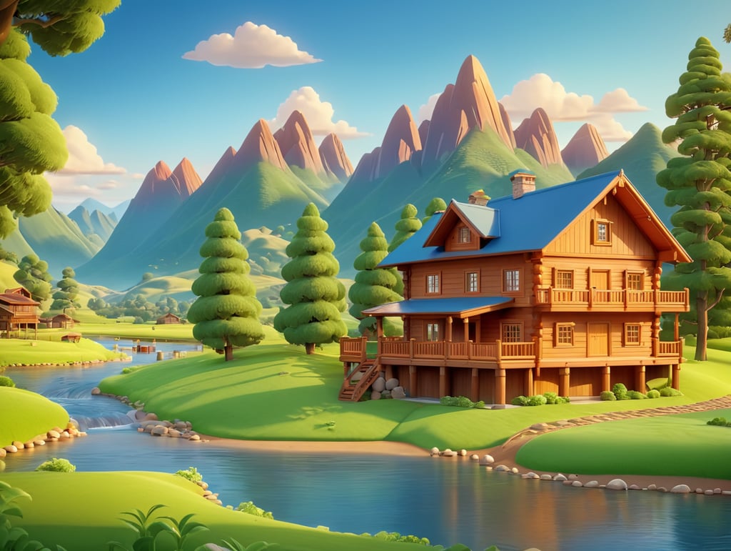Premium Free ai Images | beautiful peaceful wooden house on landscape ...