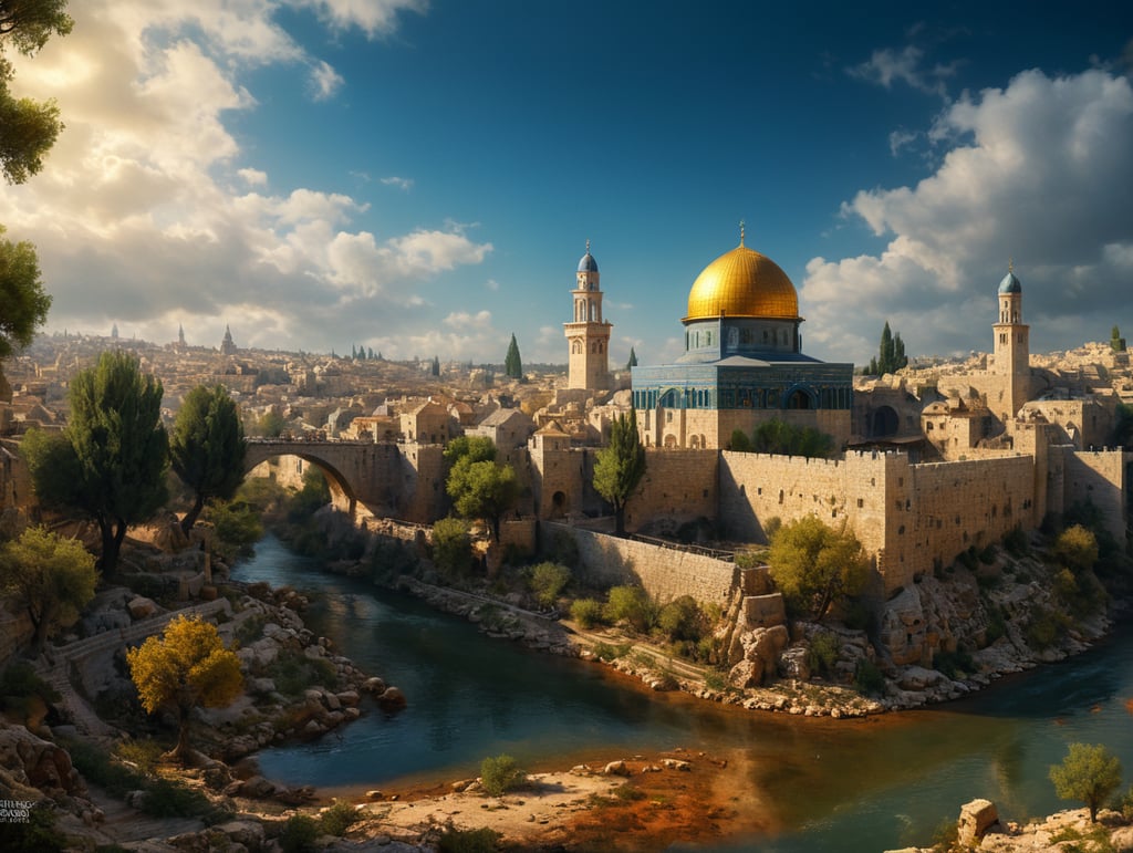 Premium Free ai Images | jerusalem renaissance river nature