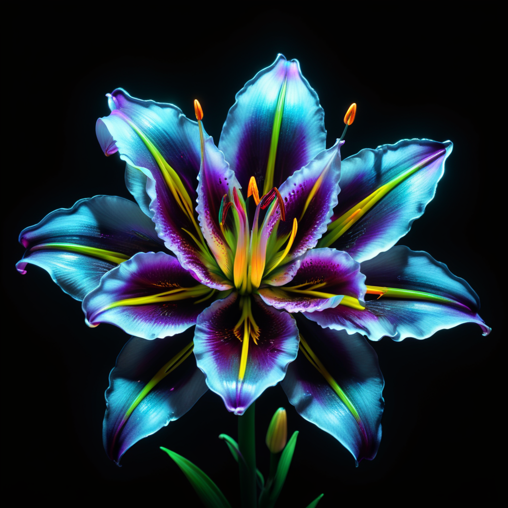 Premium Free ai Images | Glowing Holographic Lily Blooms