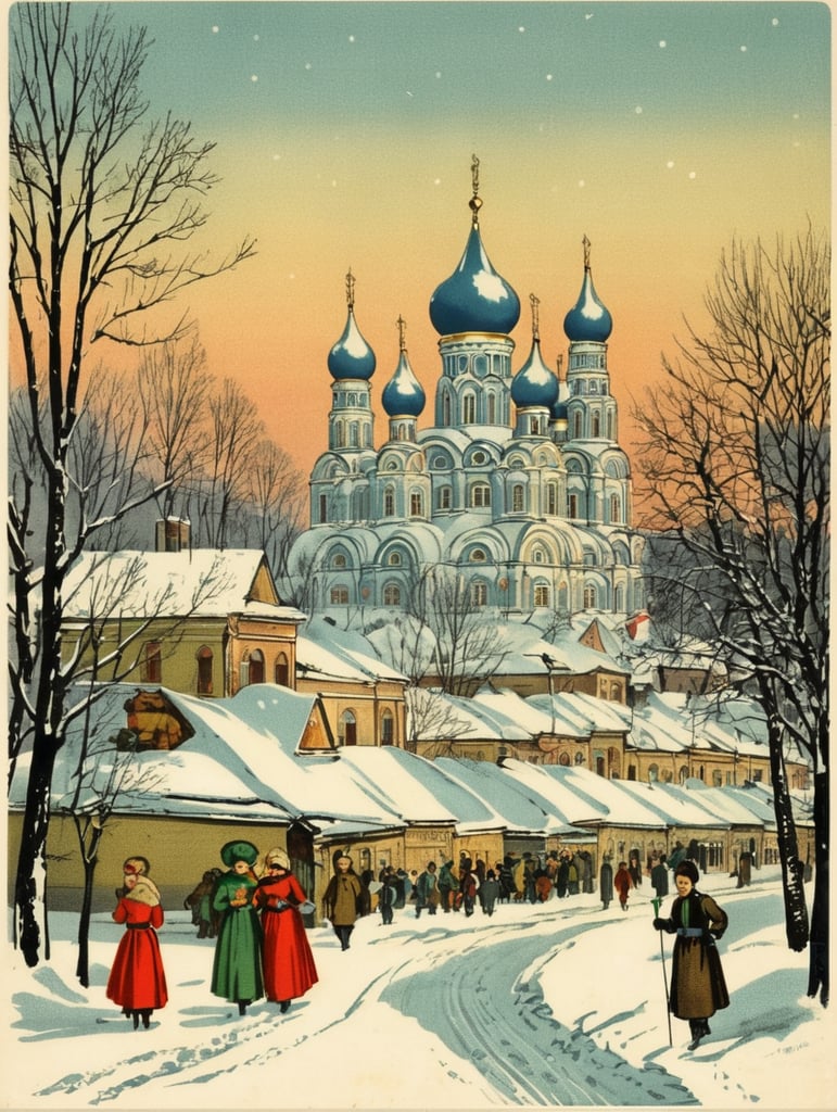 Premium Free ai Images | russia tver city vintage christmas postcard illustration