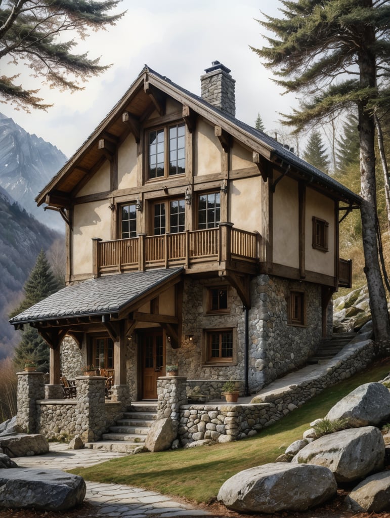 Premium Free ai Images | Muted Mountain Timber Retreat