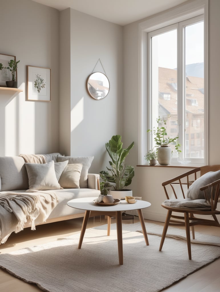 Premium Free ai Images | Scandinavian Sunlit Apartment Retreat