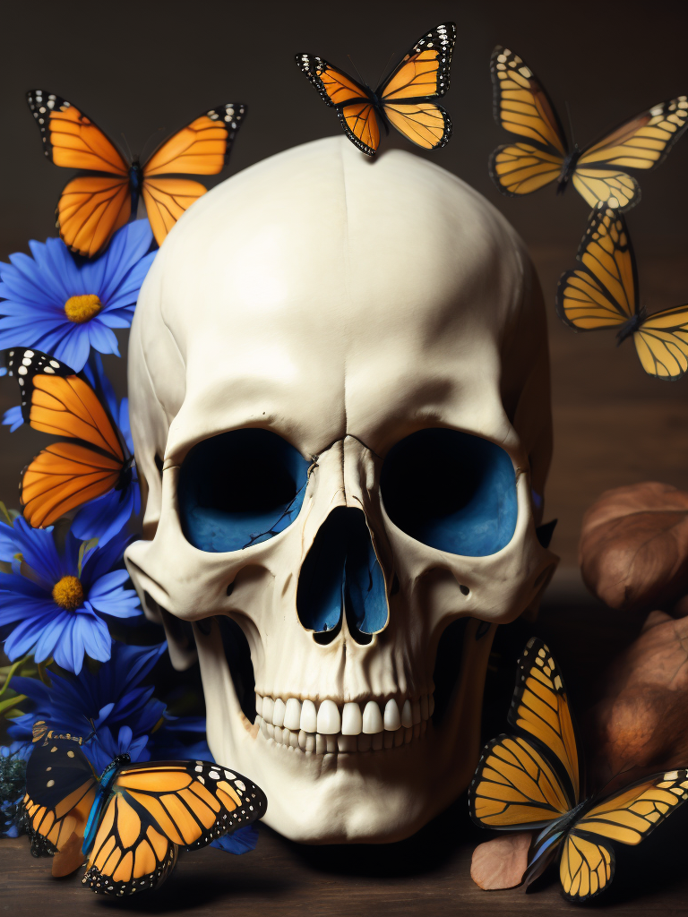Premium Free ai Images | beautiful composition of skull and monarch ...