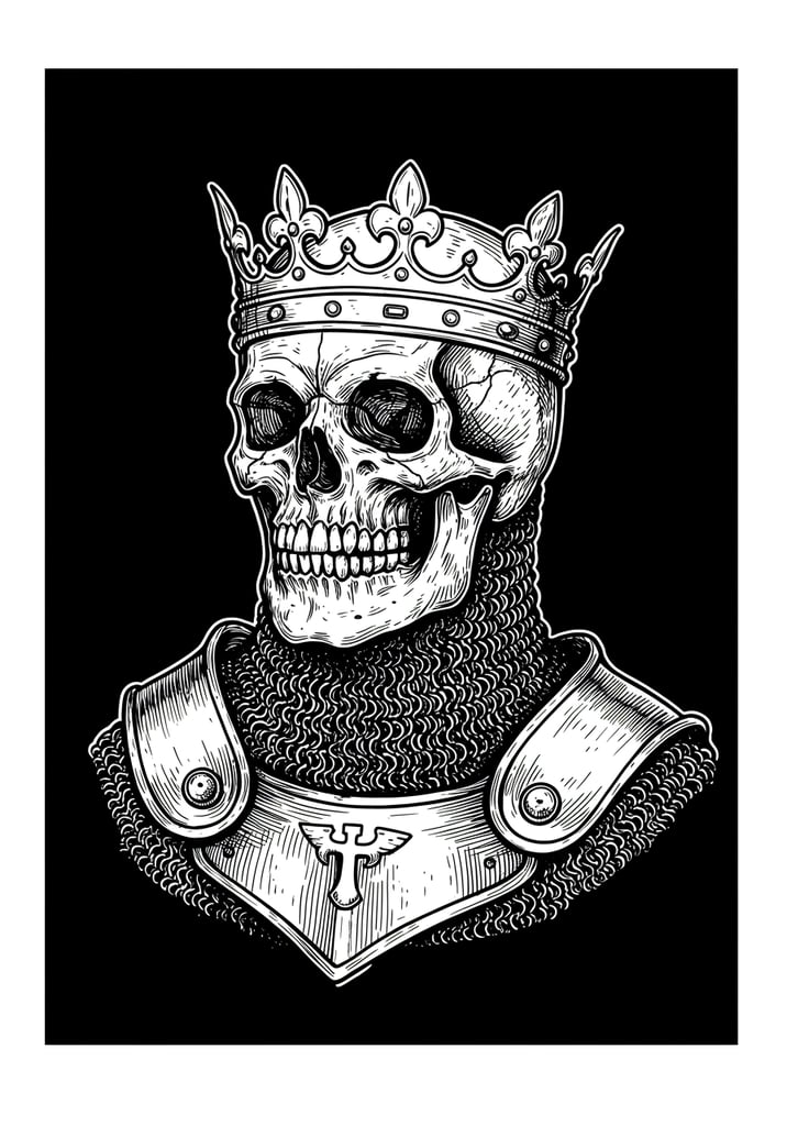 Premium Free ai Images | black and white line drawing portrait of skull ...