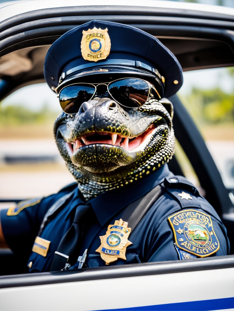 Premium Free ai Images | alligator police officer sitting behind the ...