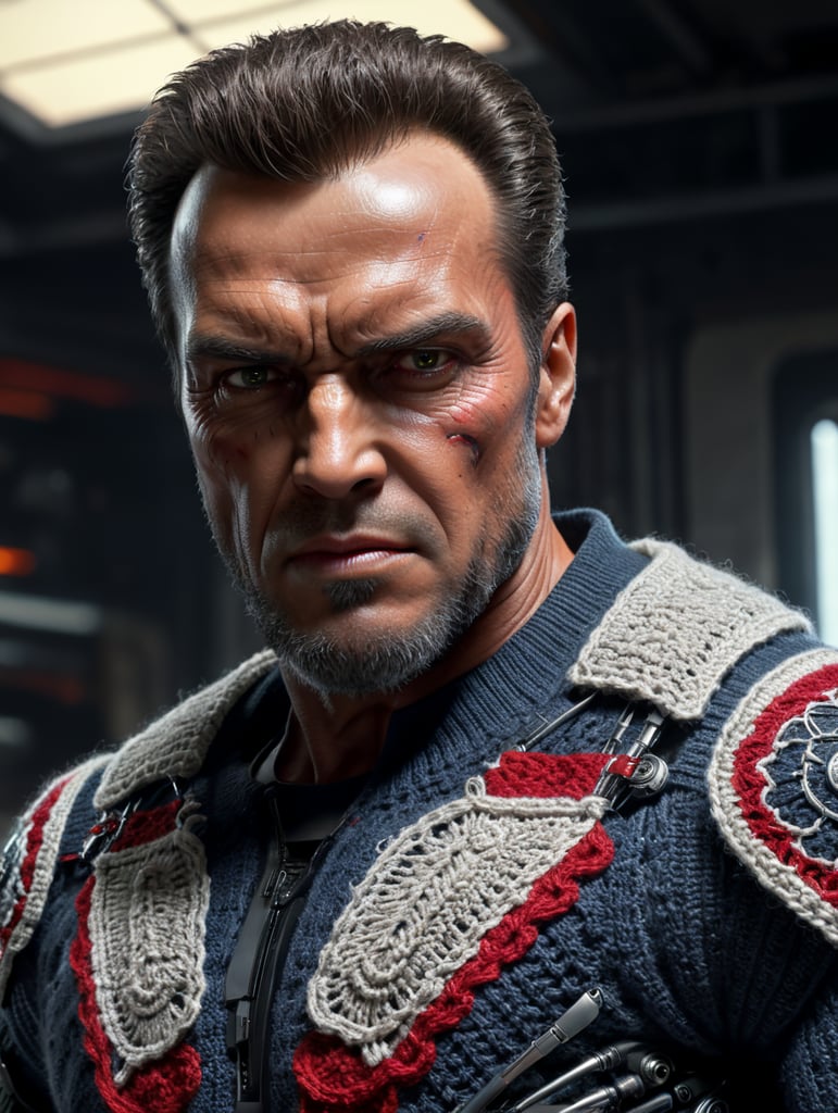 Premium Free ai Images | terminator wearing very hirsute crocheted ...