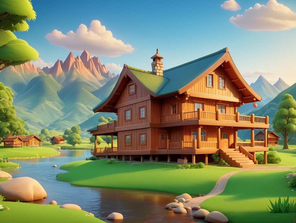 Premium Free ai Images | beautiful peaceful wooden house on landscape ...