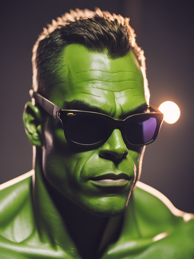 Premium Free ai Images | portrait of green hulk in black thick rimmed ...