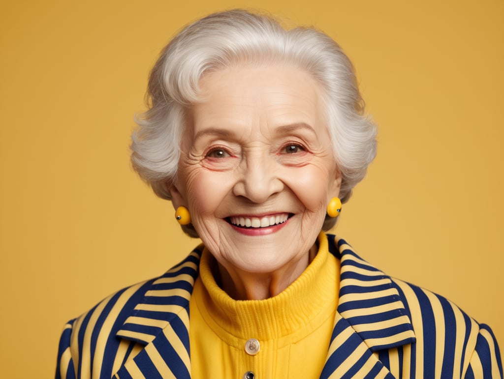 Premium Free ai Images | smiling and cheerful old lady in striped ...