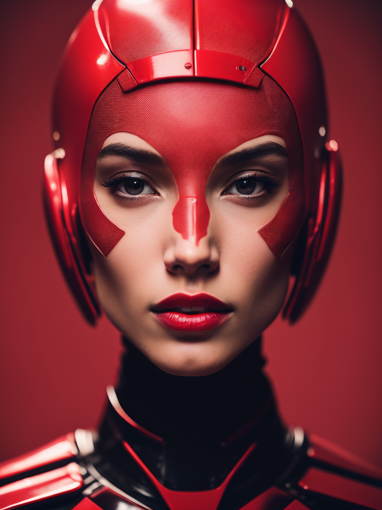 Premium Free ai Images | portrait of an android girl made of red glossy ...
