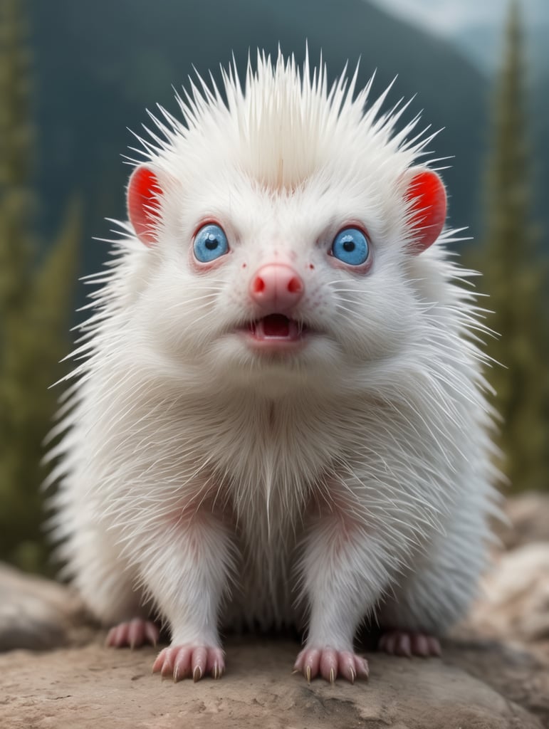 Premium Free ai Images | realistic white porcupine with red spikes blue ...