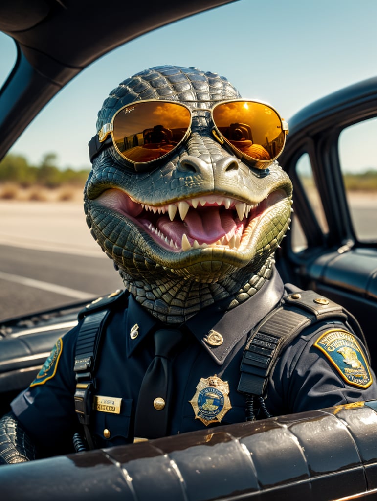 Premium Free ai Images | alligator police officer sitting behind the ...