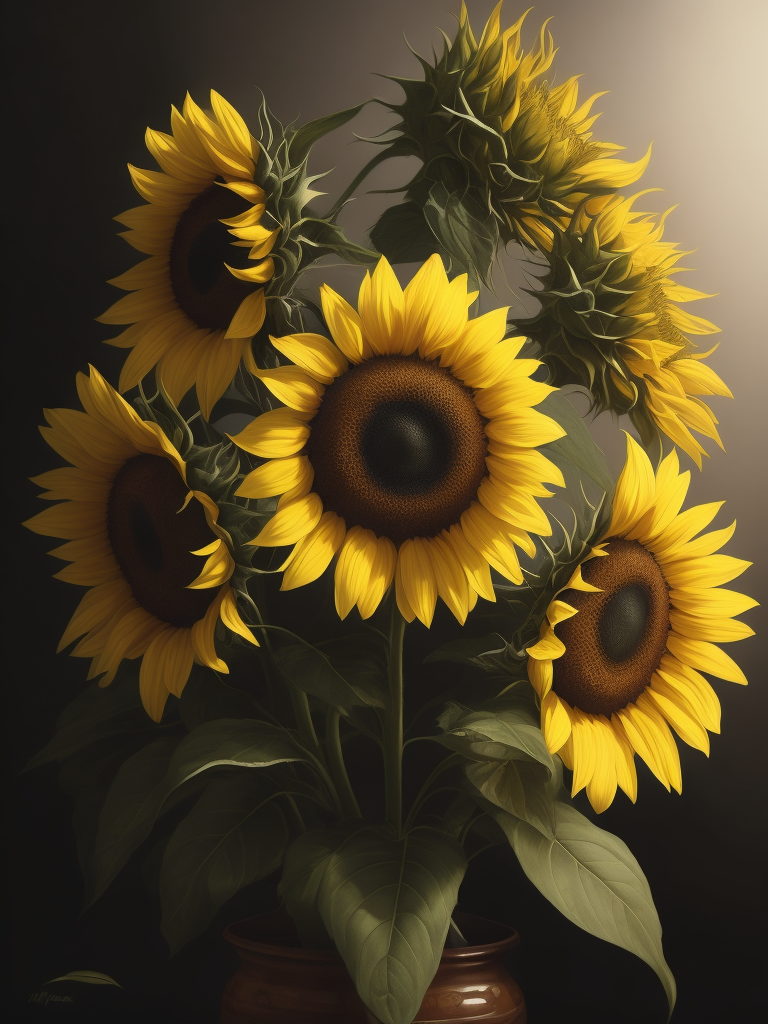 Premium Free ai Images | sunflowers moody oil painting by willem van aelst