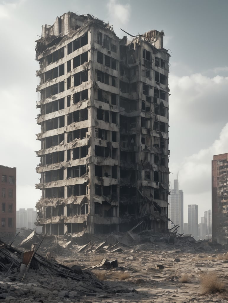 Premium Free ai Images | partially collapsed skyscraper post apocalypse ...
